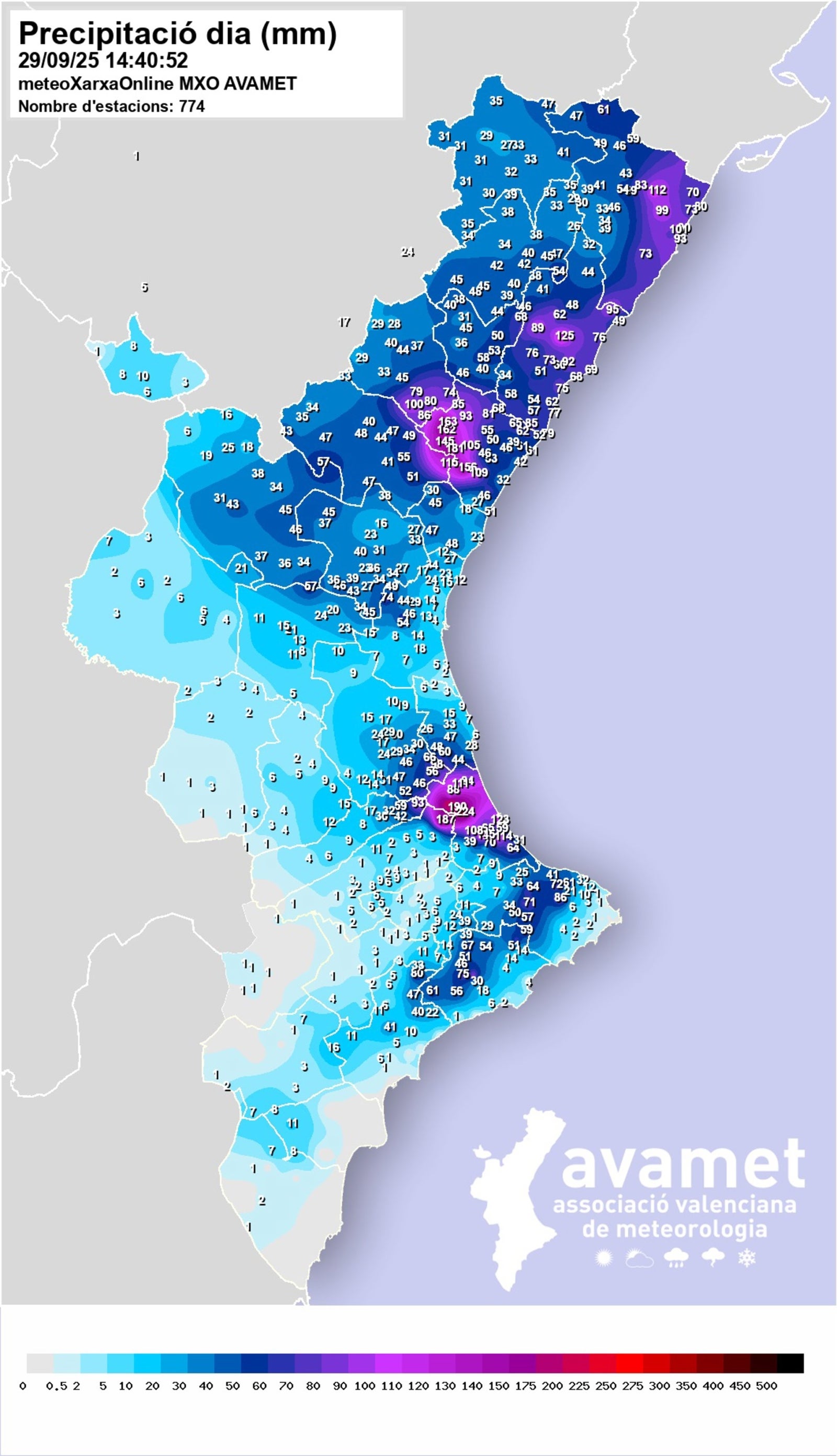Pluges torrencials a la Safor: més de 200 l/m² en poques hores